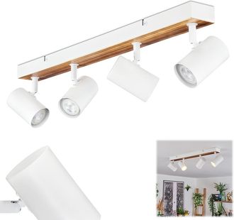 HOFSTEIN Deckenleuchte Gesteira, 4-flammige Deckenlampe aus Metall/Holz in Weiß/Dunkelbraun, moderne Leuchte im Boho-Design, verstellbare Schirme, GU10, Esszim