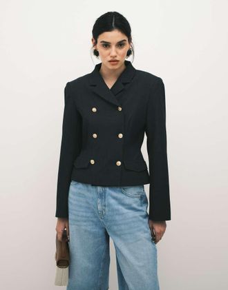 Asos Blazer raccourci &agrave; boutonnage crois&eacute; - Noir-Gris