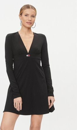 Tommy Jeans Kleid f&uuml;r den Alltag Xs Badge DW0DW16484 Schwarz Slim Fit