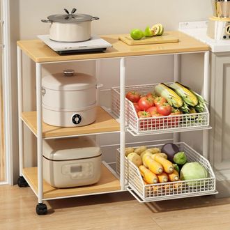 Generic K&uuml;chenregal-Organizer mit Ausziehbarem Drahtkorb, Provisorische Kochstation mit Rollen for Arbeitszimmer, Balkon, Garten, Flur