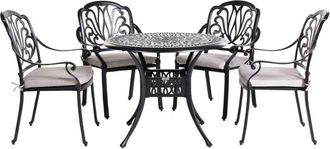 Beliani Gartenm&ouml;bel Gartenset Schwarz Aluminium 1 Tisch 4 St&uuml;hle 4 Gartenkissen