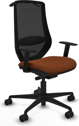 Piqueras y Crespo B&uuml;rostuhl mit 1D-Armen, h&ouml;henverstellbare Lendenwirbelst&uuml;tze, ausgestattet mit Syncro/Traslack und injiziertem Schaum. Schwarz/Braun