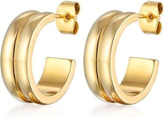 Elli Goldfarbene, klobige Damen-Ohrstecker im Creolen-Design