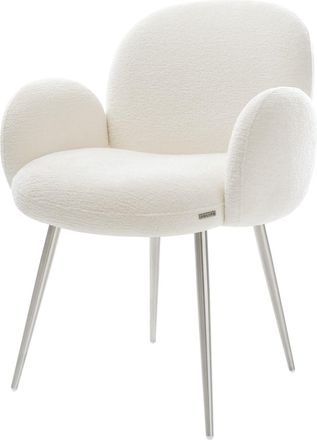 DELIFE Polsterstuhl Nube-Flex mit Armlehnen 4-Fu&szlig; konisch Edelstahl Boucl&eacute; Soft Beige Taschenfederkern