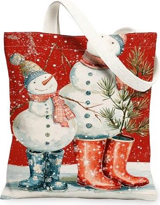 Generic Sacs fourre-tout en toile motif bonhomme de neige de No&euml;l, sacs d&eacute;picerie r&eacute;utilisables, vintage, l&eacute;gers et lavables, toile pour voyage, 33 x 38 cm