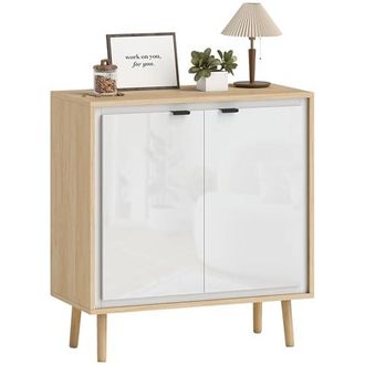 HOMCOM Buffet à Haute Brillance, Meuble de Rangement avec Double Porte, étagère réglable, Pieds en Bois, Style Moderne, Buffet Salle à Manger, Cuisine et Sal