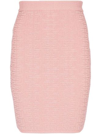Balmain minijupe PB en maille intarsia - Rose