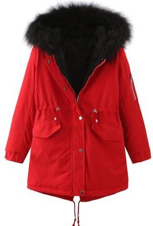 Generic Veste Cintrée Femme Doudoune Femme Avec Capuche Veste Rembourrée D Hiver Pour Avec Col Moelleux Manteau D Hiver Ample Manteau Long A Capuche Red Xxxxl