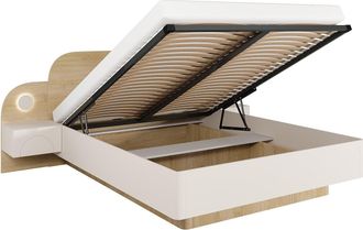 Vente-Unique Bettkasten 160 x 200 cm - Mit Nachttischen und LEDs - Beige und Naturholz - DARTAGNO