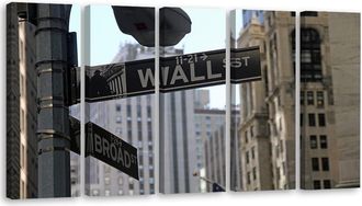 Feeby 5-teilig Vlies Leinwandbild XXL 150x60 cm Manhattan New York Wall Street Wandbild Kunst Bilder Schlafzimmer Deko Wohnzimmer Börse Wolkenkratzer Stadt 