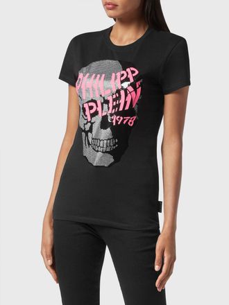 Philipp Plein T-shirt slim fit en jersey avec imprim&eacute; t&ecirc;te de mort et strass