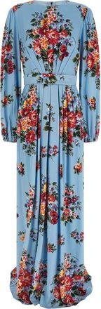 Dolce & Gabbana Femme, Robes, Bleu, Taille: 38 FR Robe en charmeuse &agrave; imprim&eacute; bouquet de fleurs
