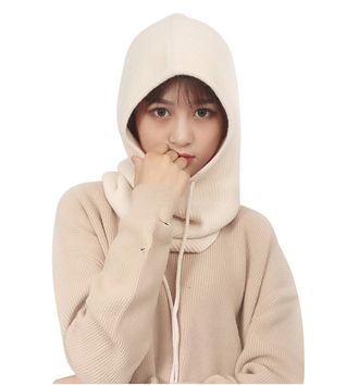 ACVIP Damen Multifunktionale Strickm&uuml;tze Winter Warme Kapuzen-Schal Sturmhaube(Creamy-White)