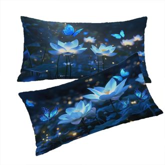 Generic Kissenbezug 70x90cm Gr&uuml;N Kopfkissenbezug Schmetterling Kissenbez&uuml;ge Leinen Dekokissen Kissenbez&uuml;ge Cushion Cover Unsichtbarer Rei&szlig;verschluss Leicht re