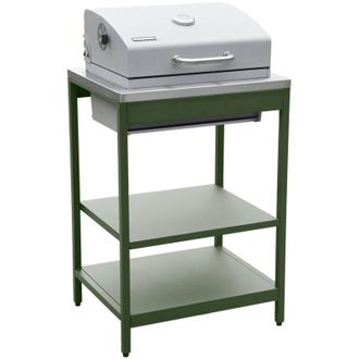Sweeek Barbecue grill charbon de bois vert Naxos grille chrom&eacute;e 2 &eacute;tag&egrave;res