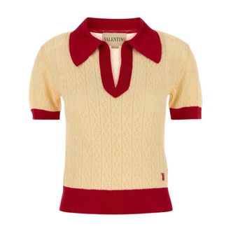 Valentino Garavani Femme, Tops, Multicolore, Taille: 40 FR Polo bicolore en lin m&eacute;lang&eacute;