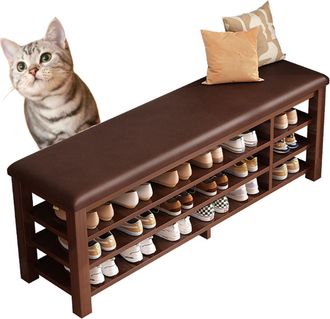 Generic Gepolsterter Eingangsbankschuh Lagerhölzer Schuhregal Kleiner Eingangsbank Sitz für Hall Mudroom Foyer Massivholzschrank braun 100cm