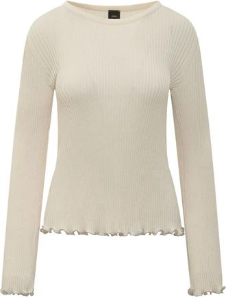 Pinko Pinko, Femme, Pulls, Beige, Taille: 38 FR Top Tricot&eacute; &agrave; Volants