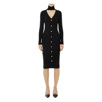 Elisabetta Franchi Geripptes Midikleid mit langen &Auml;rmeln - - Dresses - Damen - Schwarzk - L