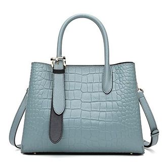 Generic Grand sac &agrave; main pour femme avec poign&eacute;e sur le dessus, sac &agrave; bandouli&egrave;re motif crocodile, bleu, Large