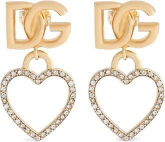 Dolce & Gabbana Ohrringe mit Herzanh&auml;nger und Kristallbesatz - - Accessories - Damen - Gelb - ONE SIZE
