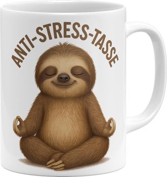 OM3 Faultier Anti-Stress Kaffee-Tasse mit Spruch - lustige Keramiktasse f&uuml;r Chiller und Faulenzer - Yoga Sloth Motiv - Keramik Becher - 325ml - Beidseitig