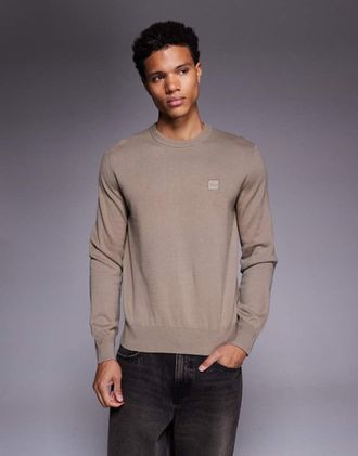 Boss Orange by Hugo Boss Kanovano - Regular-Fit-Feinstrickpullover in Dunkelbeige mit farblich abgestimmtem Logo-Neutral