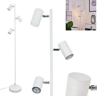 HOFSTEIN Stehleuchte Javel, 3-flammige Stehlampe aus Metall in Weiß und Chrom, mit verstellbaren Schirmen, 3 x GU10, mit Fußschalter am Kabel, ohne Leuchtmitte