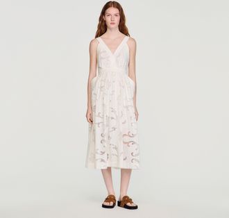 Sandro Robe longue en coton ajour&eacute; fleur