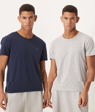 GANT 2er-Pack Lounge-Oberteile in Marineblau und Grau mit Logo auf der Brust-Bunt