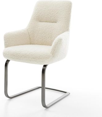 DELIFE Freischwinger Zelia-Flex mit Armlehnen Teddystoff Beige Freischwinger flach Graphit Taschenfederkern, Esszimmerst&uuml;hle