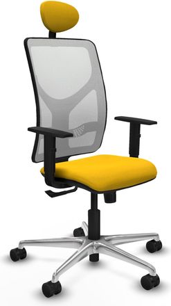 Piqueras y Crespo Schreibtischstuhl mit Armlehnen, h&ouml;henverstellbare Lendenwirbelst&uuml;tze und festes Kopfteil, ausgestattet mit 3 Positionen und Schneidschaum, Wei&szlig;/Gelb