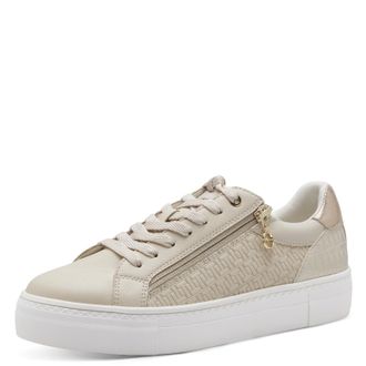 Tamaris Damen Low-Top Sneaker, Frauen Sneaker,Wechselfu&szlig;bett,Comfort Lining,trage-Komfort,Trend,weich,weit,Weite,Silber,nut,Ivory/Gold,38 EU