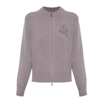 Moncler Wollstrickjacke mit besticktem Logo - - Knitwear - Damen - Lila - S