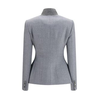 Alexander McQueen Wool Peak Lapel Blazer - Grey