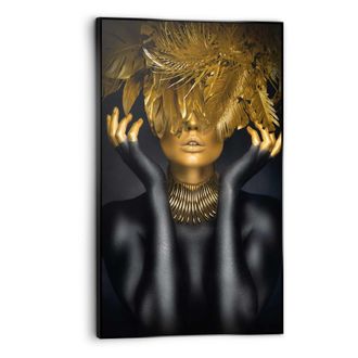 Reinders Gerahmtes Bild, Frau mit goldenen Federn, Wohnzimmer, Poster, Wanddeko, Room Decor, MDF, Gold, 118x70cm
