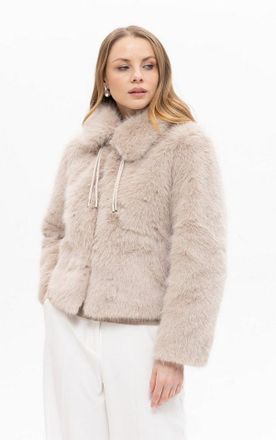 Passioni Fellimitatjacke mit Kragen Unifarbe, Ohne Kapuze