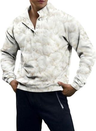 Generic Pull à col rond pour homme - Mode décontractée - Imprimé 3D - Fermeture éclair - Manches longues - Sweatshirt décontracté, blanc, 3XL
