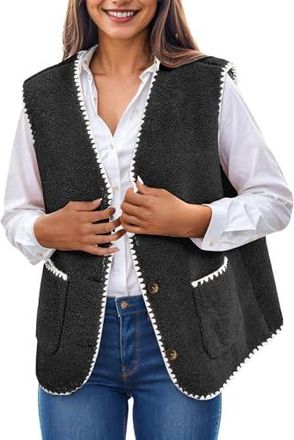 Generic D&eacute;bardeur en polaire dagneau sans manches pour femme, Noir, XXL