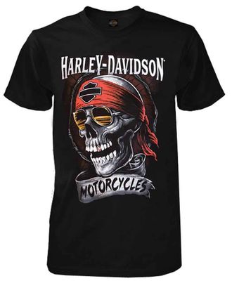 Harley-Davidson Harley Davidson Herren-T-Shirt, schattiges Totenkopf, kurzärmelig, Schwarz - Schwarz - 3X-Groß