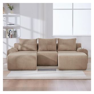 Generic Modernes L-f&ouml;rmiges modulares Sofa, 3-Sitzer-Sofa, modulares Ecksofa aus Cord, ergonomisch geschwungenes Design, ausgestattet mit Aufbewahrungstaschen