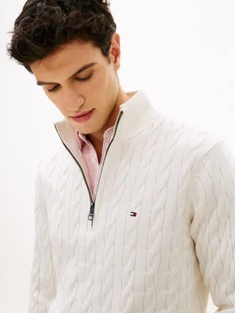 Tommy Hilfiger Strickpullover CLASSIC COTTON CABLE ZIP MOCK mit modischem Zopfmuster