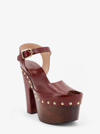 Chlo&eacute; Womens Platform Sandals Meret Brown Leather Pumps High Heel Shoes