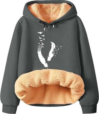 Generic Sweat à capuche en polaire Sherpa pour femme pour lautomne et lhiver - Imprimé de Noël - Haut à manches longues et col rond - Vêtements dextérieur pel