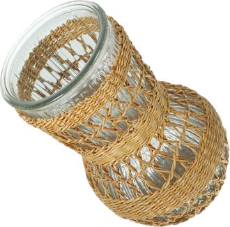 Lurrose Rustikale Rattan Glas Vase Handgewebt Nat&uuml;rliche Landhaus Dekoration Schmale Tisch Bodenvase f&uuml;r Blumenarrangements im Wohnzimmer Schlafzimmer B&uuml;ro Vi