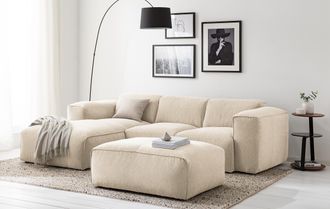 Studio Copenhagen home24 Polsterhocker 81 x 38 x 100cm Beige Webstoff Saia: Beige