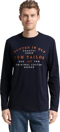 Tom Tailor Herren 1048629 Langarmshirt mit Logo-Print, 10668-Sky Captain Blue, 3XL