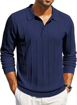 Coofandy Pull Col Polo Homme Tricot&eacute; Manche Longue Pull Hiver Coupe Ajust&eacute;e &Eacute;l&eacute;gant D&eacute;contract&eacute; Bleu Violet L