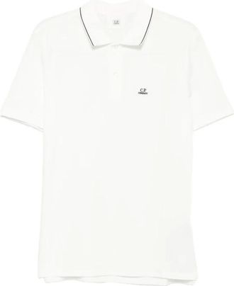 C.P. Company C.p. Company, Homme, Tops, Blanc, Taille: L Polo Logo Stretch Piqu&eacute; Manches Courtes