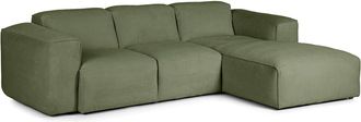 Studio Copenhagen home24 Ecksofa 3-Sitzer mit Longchair Gr&uuml;n Cordstoff Snor 251cm Longchair davorstehend rechts Modern